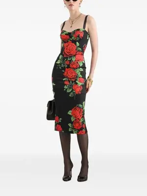 Dolce & Gabbana Roses Print Silk Midi Dress