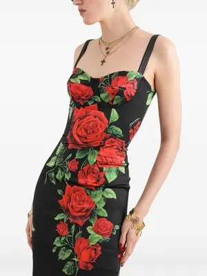 Dolce & Gabbana Roses Print Silk Midi Dress