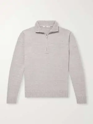 Inis Meáin Wool And Linen-blend Half-zip Sweater - Gray
