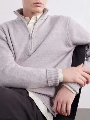 Inis Meáin Wool And Linen-blend Half-zip Sweater
