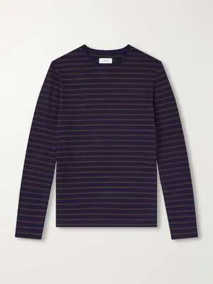 Mr P. Striped Cotton-piqué T-shirt - Blue