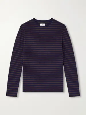 Mr P. Striped Cotton-piqué T-shirt - Blue