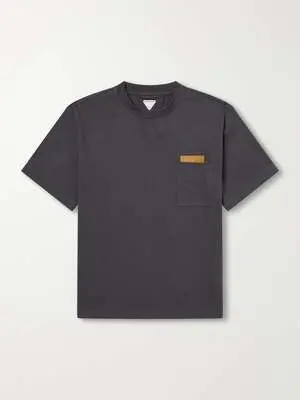 Bottega Veneta Intrecciato Suede-trimmed Cotton-jersey T-shirt - Gray