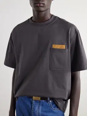 Bottega Veneta Intrecciato Suede-trimmed Cotton-jersey T-shirt - Gray
