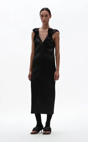Bottega Veneta Plisse Satin Midi Dress