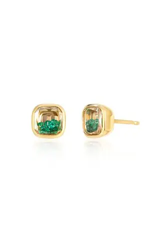 Moritz Glik 18k Yellow Gold Neue Cushion Stud Earrings Emerald - Green