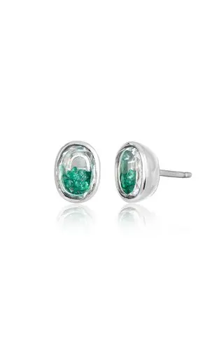 Moritz Glik 18k White Gold Neue Oval Stud Earrings Emerald - Green