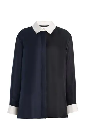 Partow Dahlia Silk-twill Shirt - Navy