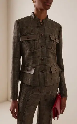Lafayette 148 New York Glen Plaid Wool Cropped Jacket