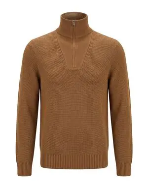 GRAN SASSO Virgin Wool Zip Neck Sweater - Beige