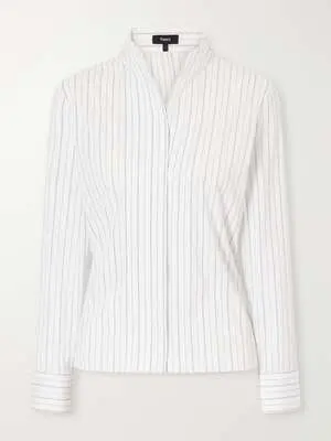 Theory Striped Cotton-blend Poplin Shirt - White