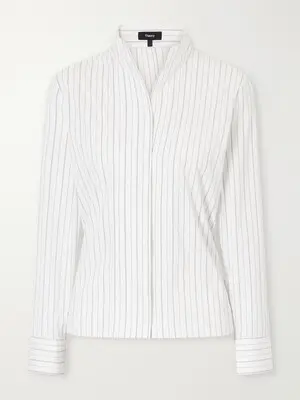 Theory Striped Cotton-blend Poplin Shirt - White