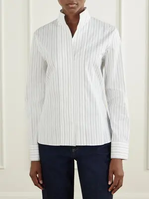 Theory Striped Cotton-blend Poplin Shirt - White