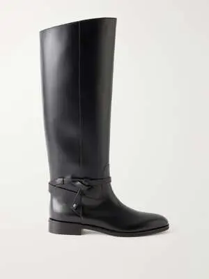 JIMMY CHOO Lawton Knotted Leather Knee Boots - Black