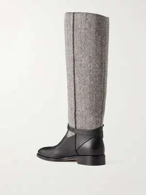 JIMMY CHOO Lawton Leather-trimmed Herringbone Knee Boots