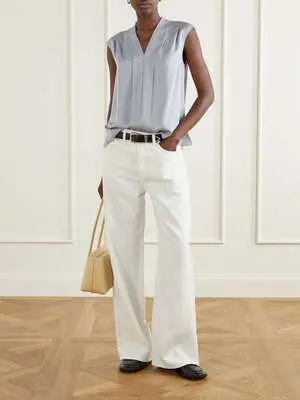 Theory Pleated Silk-satin Tank