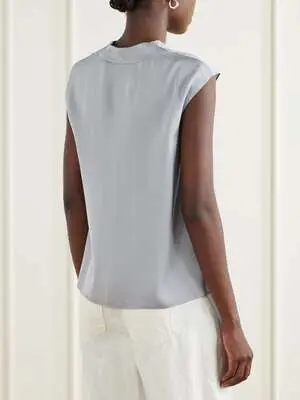 Theory Pleated Silk-satin Tank