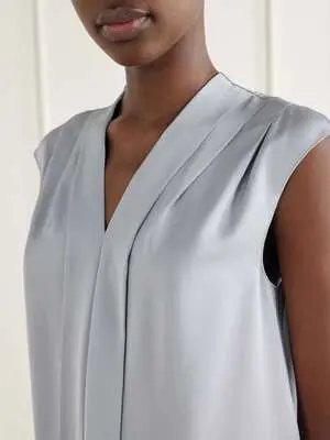Theory Pleated Silk-satin Tank