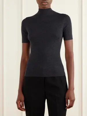 Theory Leenda Ribbed Merino Wool Turtleneck Sweater - Gray