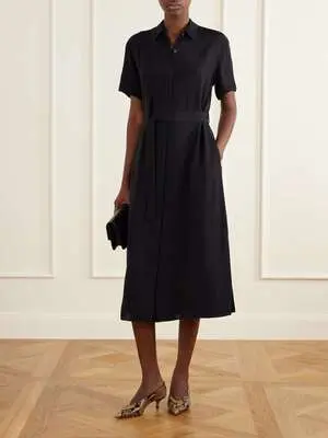 Theory Belted Crepe Midi Dress