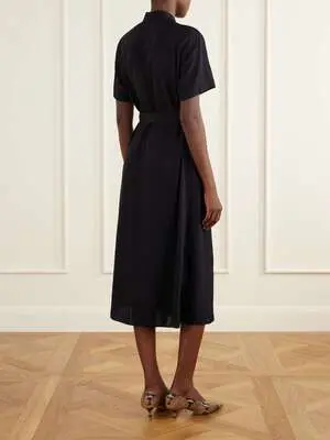 Theory Belted Crepe Midi Dress