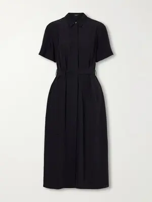 Theory Belted Crepe Midi Dress - Black
