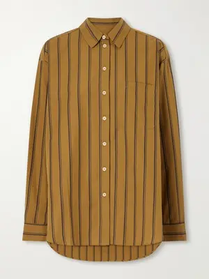 JAMIE HALLER The Essential Striped Cotton And Silk-blend Shirt - Brown