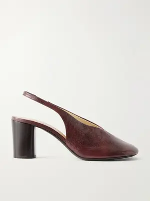 LEMAIRE Glove 80 Crinkled-leather Slingback Pumps - Brown