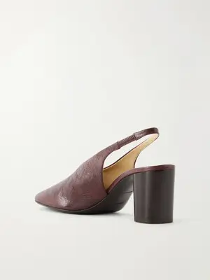 LEMAIRE Glove 80 Crinkled-leather Slingback Pumps - Brown