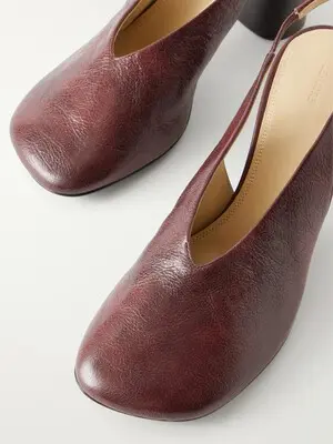 LEMAIRE Glove 80 Crinkled-leather Slingback Pumps - Brown