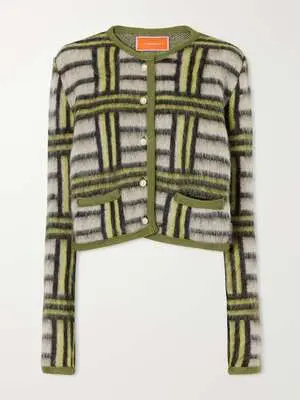 La DoubleJ Check Wool-blend Cardigan - Light Green