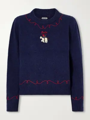 BODE Embroidered Alpaca And Merino Wool Blend Sweater - Blue