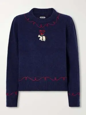 BODE Cowboy Embroidered Appliquéd Alpaca And Merino Wool-blend Sweater - Navy