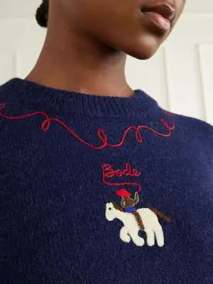 BODE Cowboy Embroidered Appliquéd Alpaca And Merino Wool-blend Sweater