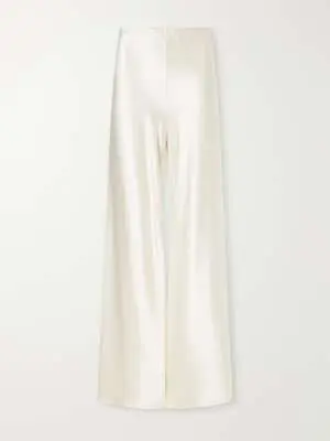 LESET Barb Draped Satin Wide-leg Pants - Cream
