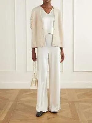 LESET Barb Draped Satin Wide-leg Pants