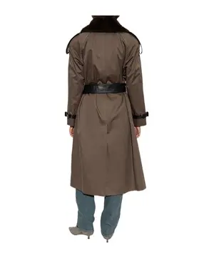 Burberry Long Cotton Trench Coat With Buffalo Leather Collar