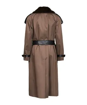 Burberry Long Cotton Trench Coat With Buffalo Leather Collar