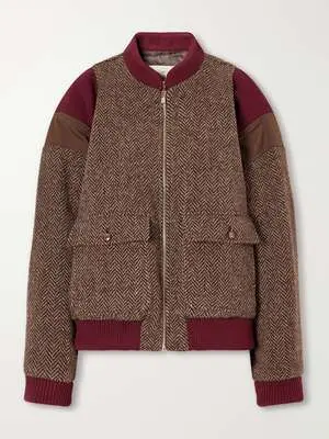 Giuliva Heritage The Aurelia Rib-trimmed Padded Herringbone Virgin Wool Jacket
