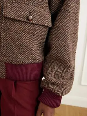 Giuliva Heritage The Aurelia Rib-trimmed Padded Herringbone Virgin Wool Jacket