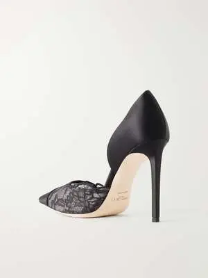 JIMMY CHOO Brigitte 100 Satin-trimmed Lace Pumps