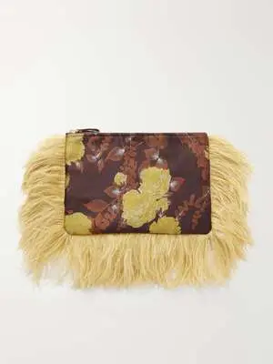 La DoubleJ Party Feather-embellished Floral-jacquard Clutch