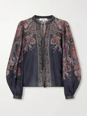Sea Hyacinth Tie-detailed Printed Chiffon Blouse - Blue