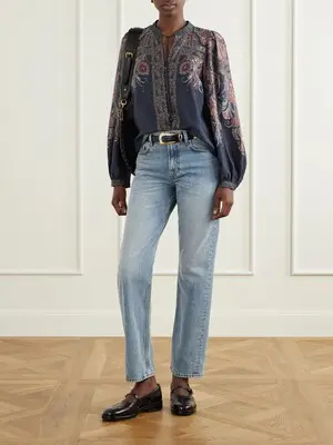 Sea Hyacinth Tie-detailed Printed Chiffon Blouse - Blue