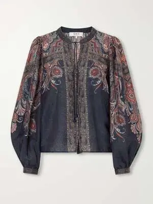 Sea Hyacinth Tie-detailed Printed Chiffon Blouse - Navy