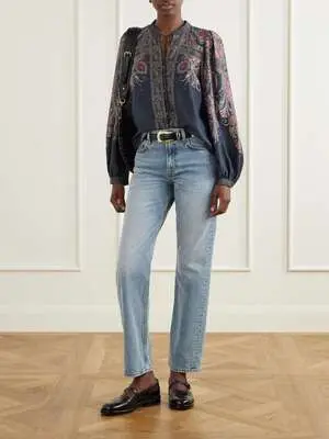 Sea Hyacinth Tie-detailed Printed Chiffon Blouse