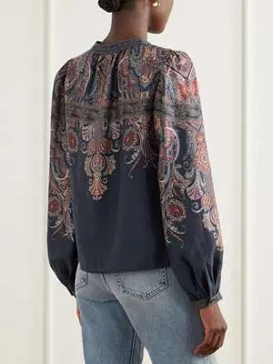 Sea Hyacinth Tie-detailed Printed Chiffon Blouse