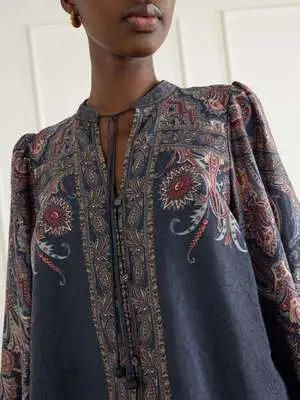 Sea Hyacinth Tie-detailed Printed Chiffon Blouse