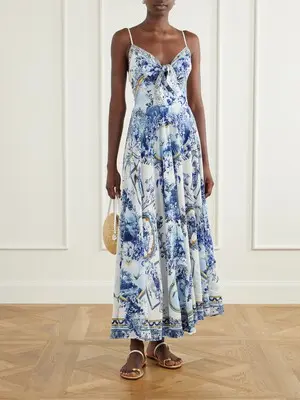 Camilla Porcelain Parlour Crystal-embellished Printed Silk Maxi Dress - Blue