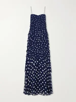 Saloni Niki Polka-dot Chiffon Gown